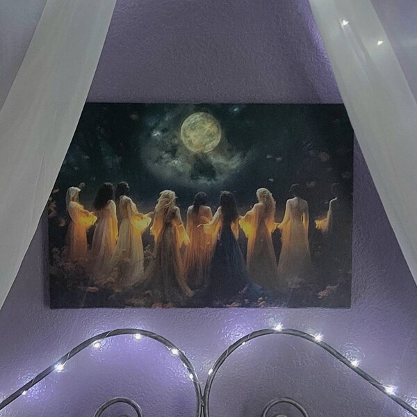 Moon Calling Witch Canvas Print: Halloween Mythical Woman Art - Etsy
