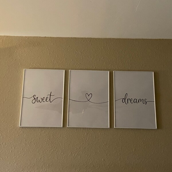 Set of 3 Sweet Dreams Prints, Bedroom Prints, Above Bed Decor, Love ...