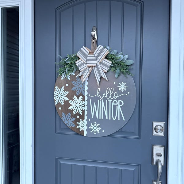 Winter Front Door Decor | Hello Winter | Snowflake | Winter Door Hanger ...