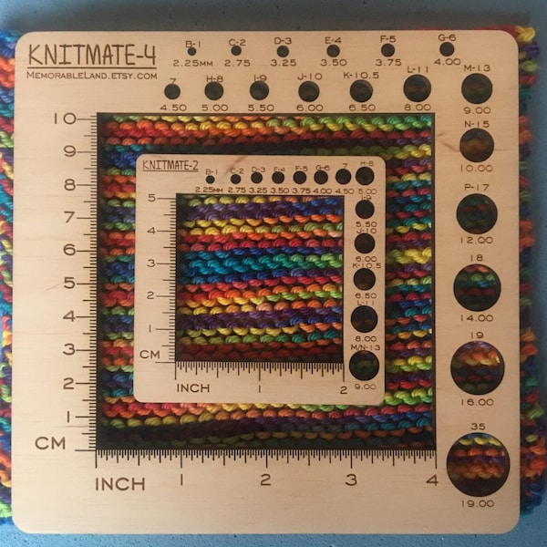 Knitmate © - Universal Knitting Rulers - Knitting Needle and Crochet Hook Gauge - Wooden Gift ...
