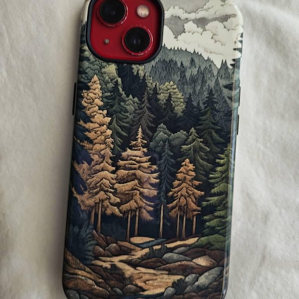 Trees and Mountain Range Mug, PRINTED WOOD STYLE, Carved Wood Style Mug ...