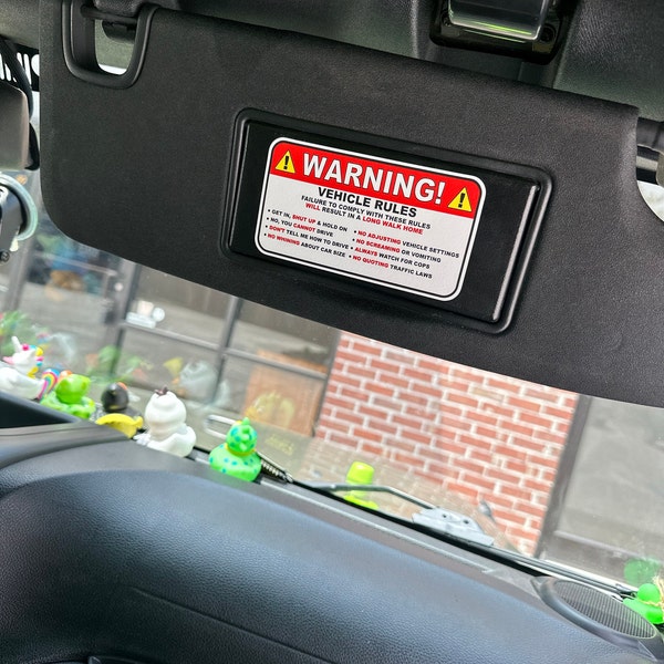 WARNING Vehicle Rules Instructions Safety Funny Adhesive Sticker Decal ...