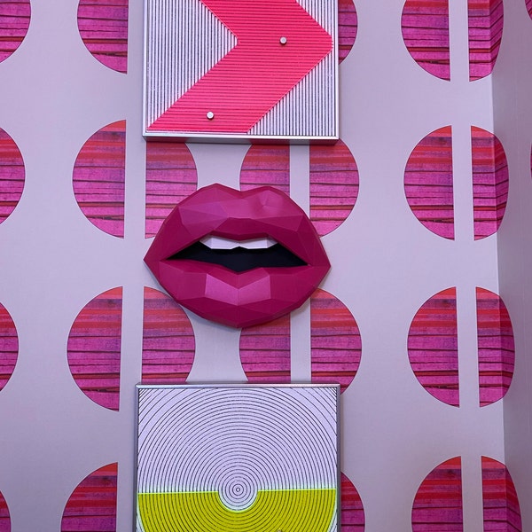 Paper Lips Hot Pink and Red Full Glitter Wall Art for Home Office or ...