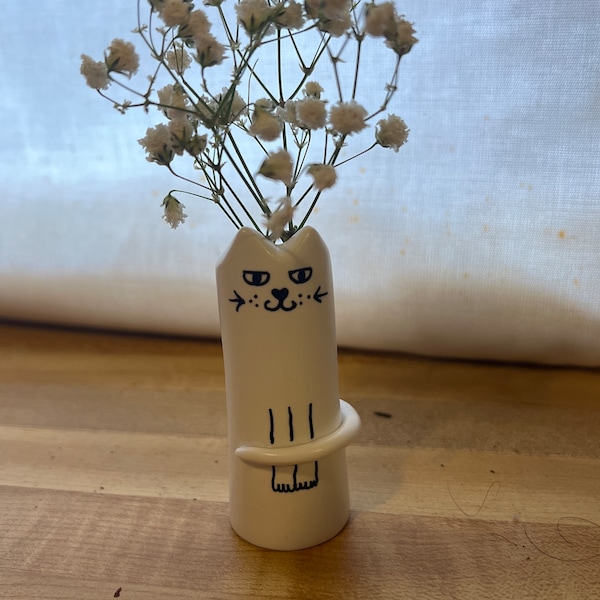 Cat Tiny Modern Vase / Tiny Mini Vase / Cat Lover Gift / Mini Bud Vase ...