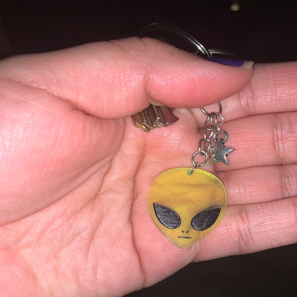 Alien Keychain | Outer Space Green Alien Key Chain | Acrylic 90's ...