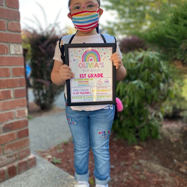Editable First Day of Pre-k Sign, Rainbow First Day of School Sign ...