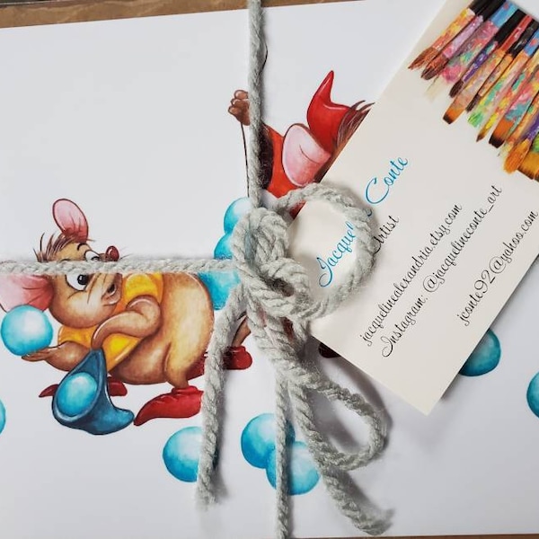 Los ratones de Cenicienta - Jaq y Gus - Pintura en acuarela de Disney ...