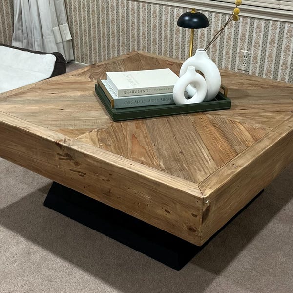 Reclaimed Wood Coffee Table, Rustic Coffee Table, Herringbone Inlay ...