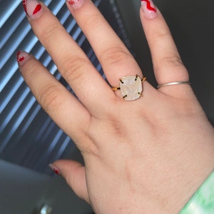 Raw Moonstone RHODIUM PLATED Ring , Raw Crystal Ring, Rainbow Moonstone ...