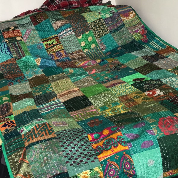 Indian Patchwork Quilt Kantha Quilt Handmade Vintage Quilts Boho King ...