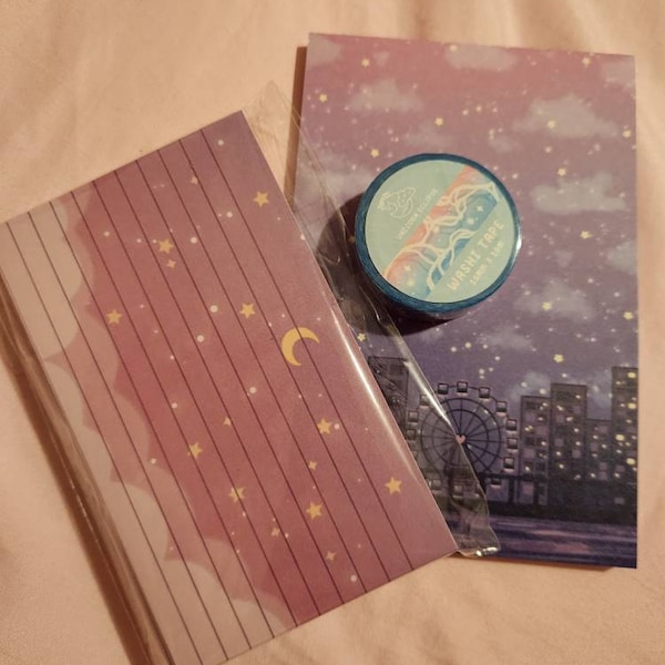 Starry Clouds Note Cards | Kawaii Aesthetic Stationery Index Note Cards ...