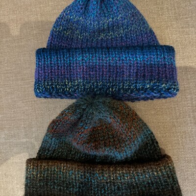 The Kodiak Fisherman Beanie Hat With Brim Brown & Blue Knitted Hat ...