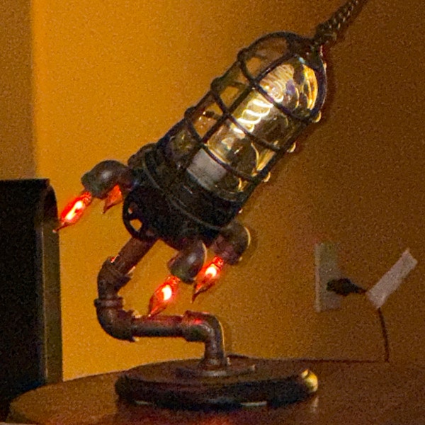 15" Rocket Ship Spaceship Steampunk Industrial Pipe Desk Lamp With 4 ...