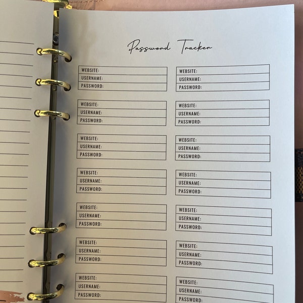 A5 Printed Password Tracker | A5 Planner Inserts Password Keeper - Etsy