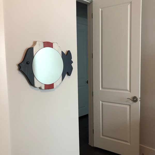 Fish Mirror, Custom Colors, Wall Art, Planked, Wood, Mirror, Beach ...