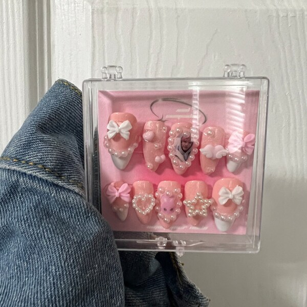 ATEEZ ANITEEZ Aesthetic Press on Nails Kpop Nails Coquette Nails Almond ...