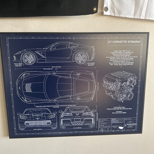 Chevrolet Impala SS 1963 Hardtop Laser Engraved Wall Art, Blueprint ...