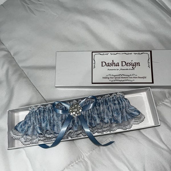 Wedding Garter, French Blue Bridal Garter Set, Dusty Blue Garter ...