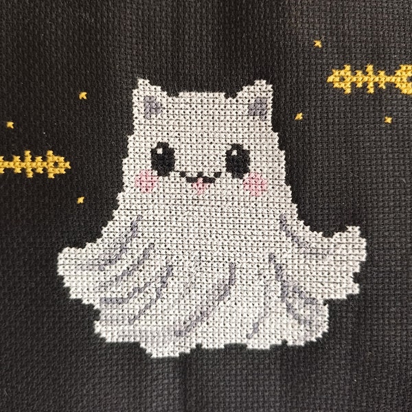 Cat Ghost Cross Stitch Pattern PDF - Cute Funny Easy Small Halloween ...
