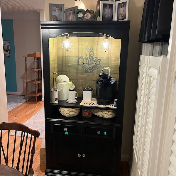 Antique White Coffee Hutch, Beverage Bar, Coffee Armoire With Drawers ...