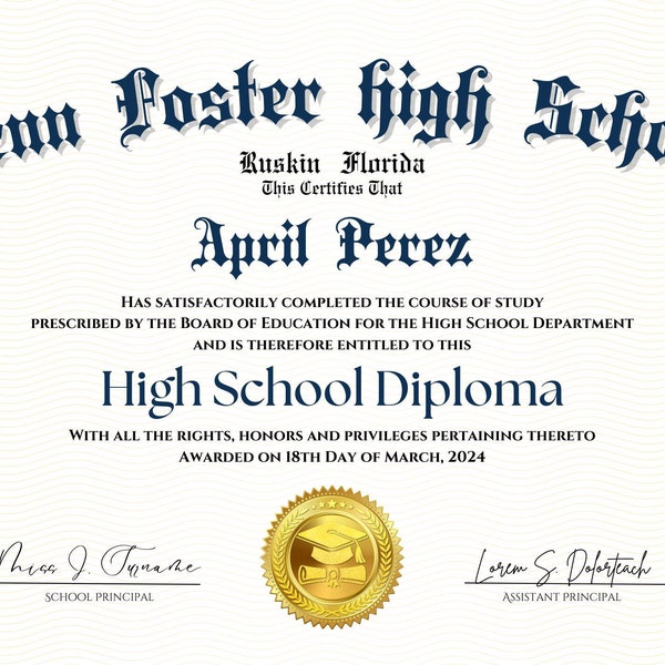 Editable High School Diploma With Gold Seal, Home School Diploma ...