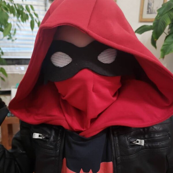 Devil Hood Red Rise Mask Faux Leather Hoodie Hand Ninja Assassin King ...