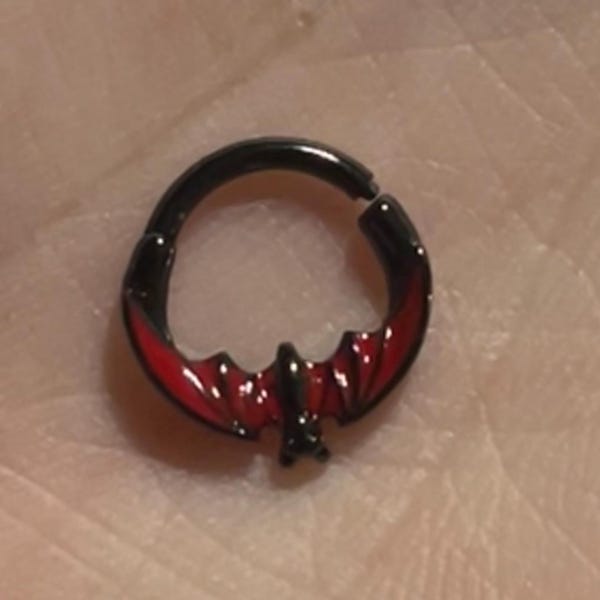 16G Hanged Bat Septum Ring/black Red Bat Hoop Earring/septum Jewelry ...