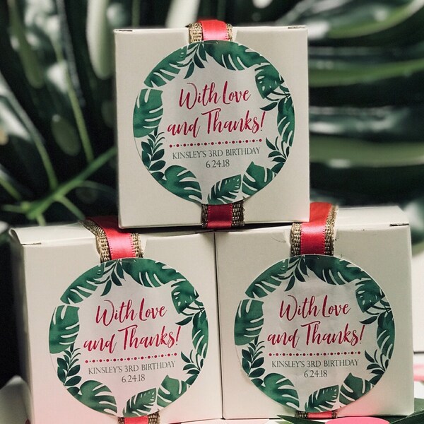 Palm Leaf Stickers, Tropical Leaf Labels, Personalized Wedding Stickers ...