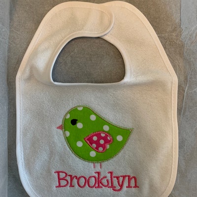 Baby Girl Bird Bib, Monogrammed Bib, Baby Bib, Personalized Bib, Bird ...