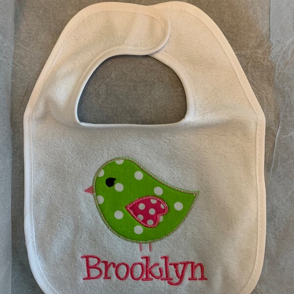 Baby Girl Bird Bib, Monogrammed Bib, Baby Bib, Personalized Bib, Bird ...