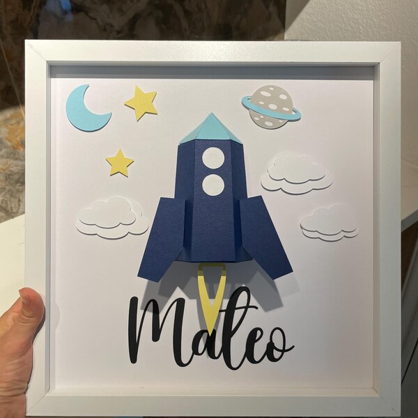 12 X 12" Custom 3D Art Paper Shadow Box - Plane. Gifts for Baby Nursery ...