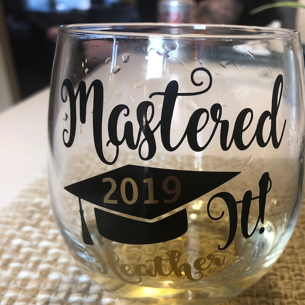 Mastered It Wine Glass, Graduation Gift, Class of 2025, Grad Wine Glass ...