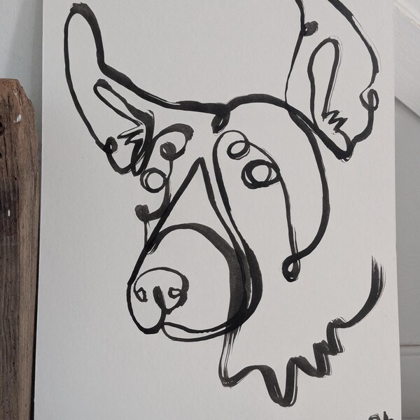 Schnauzer One Line Ink Art / Abstract Dog Ink Painting / Dog One Line ...