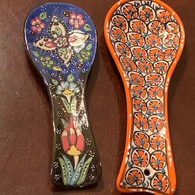 2x Ceramic Spoon Rest Set for Kitchen Unique Handmade Turkish Pottery ...