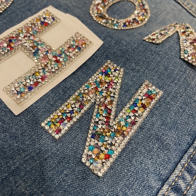 Rainbow Large Rhinestone Sparkle Letter Patch Patches Iron on - Etsy