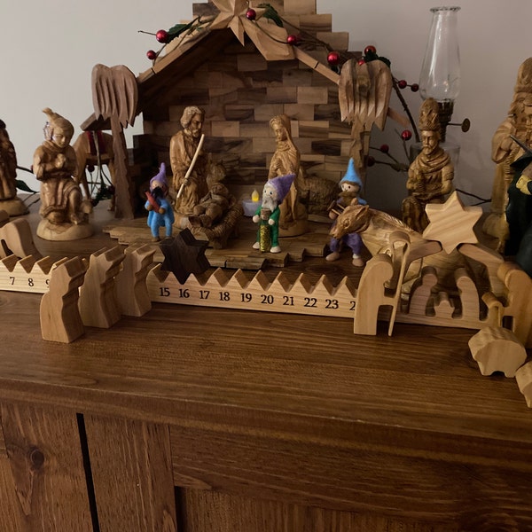 Wooden Advent Calendar. Nativity Scene. Baby First Christmas. Holiday ...