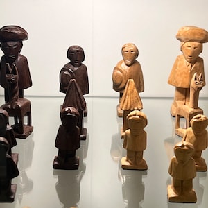 Vintage Swiss Made glass Eyed Chess Set With Marquetry Folding Chess ...