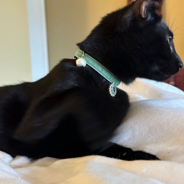 Princess Cat Collar,rhinestone Cat Collar,light Green Velvet Dog Collar ...