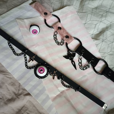 EYES Pastel Goth Halloween Necklace With Bat Wings Cross O-ring ...