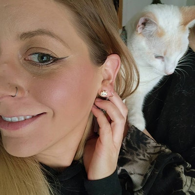 Tiny Cat Stud Earrings Cat Lovers Gift Porcelain Jewelry Mismatched - Etsy