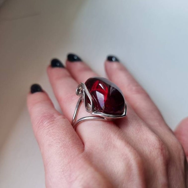 Amber Ring, Ruby Red Baltic Amber, Adjustable Ring, Resize Rings ...