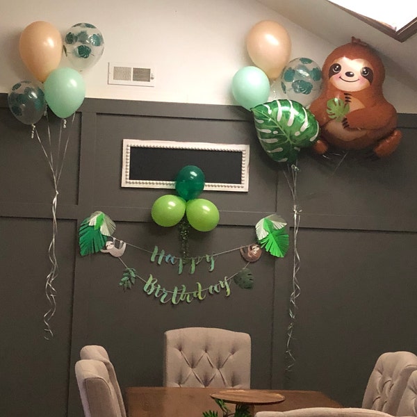 Sloth Party Happy Birthday Banner Watercolor Sloth Birthday Decorations ...