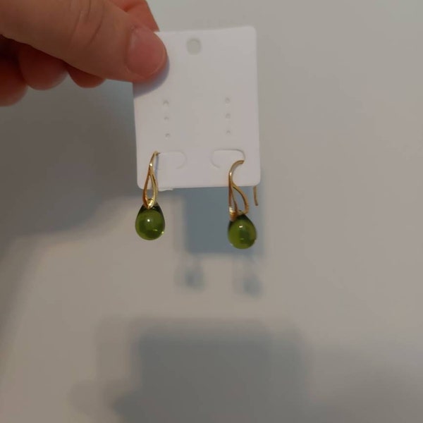 Dark Green Drop Earrings, Olive Green Earrings Gold Czech Glass ...