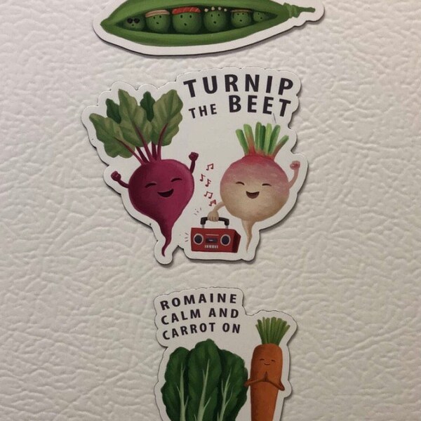 Set of 3 Refrigerator Magnets - Veggie Pun - Kitchen Decor - Funny ...
