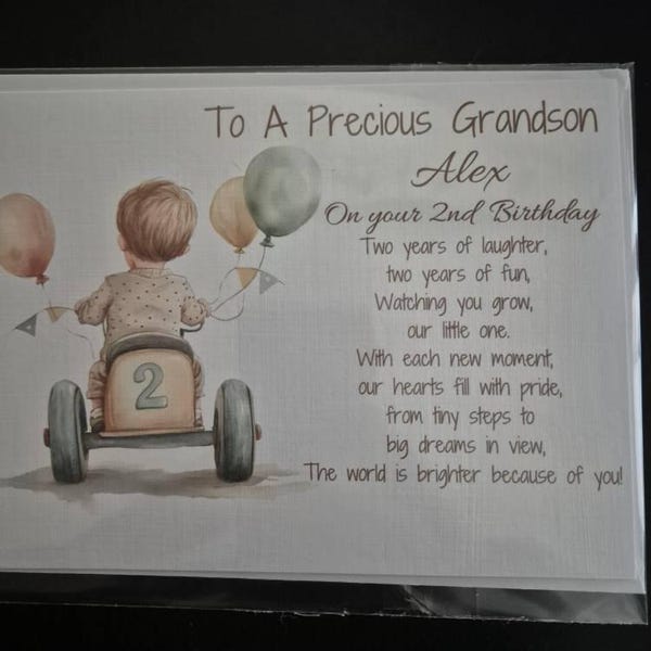 2nd Birthday Card for Grandson Personalised Second Birthday for Son ...
