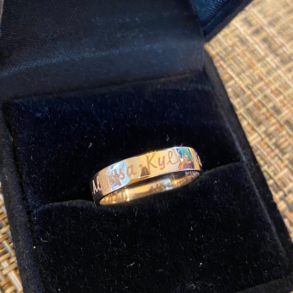 14k 18k Solid Gold Handwriting Ring, Engrave Name Coordinate Gold 3 Mm ...