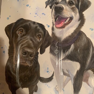 Original Hand Portrait Custom Two Dogs Portrait Double Pet Portrait ...