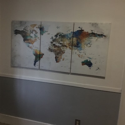 Hanging World Map Canvas Rustic Frame Home Decor Colorful - Etsy