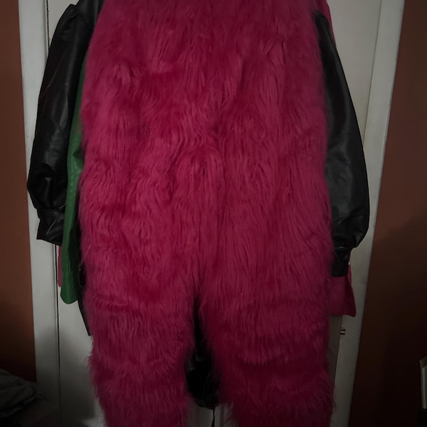 Psychedelic Faux Fur Trousers 70s Joggers Neon Rave Pants Fluffy Tie ...