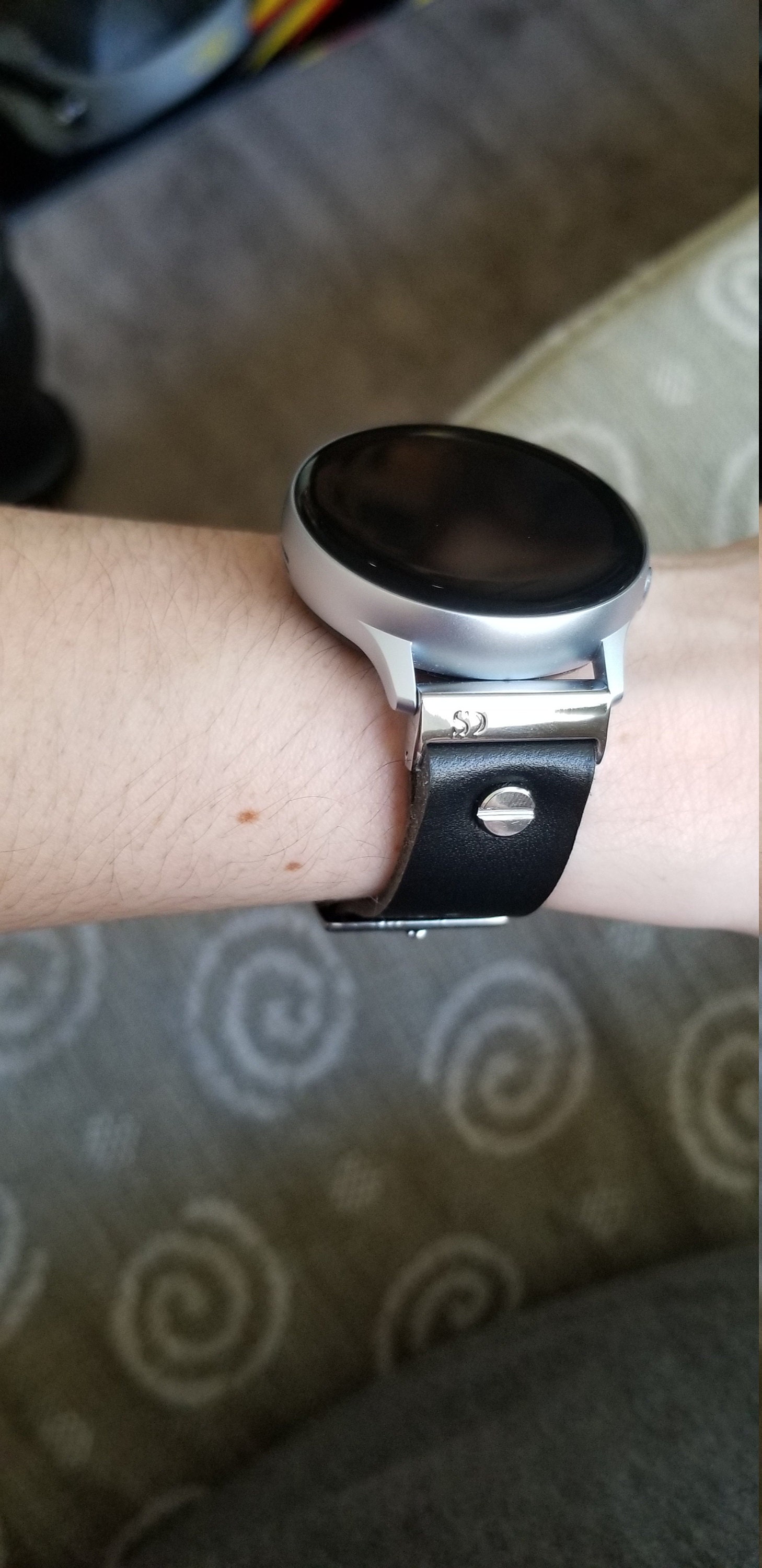 Black Leather Silver Samsung Galaxy Active Band, Silver Galaxy Watch ...